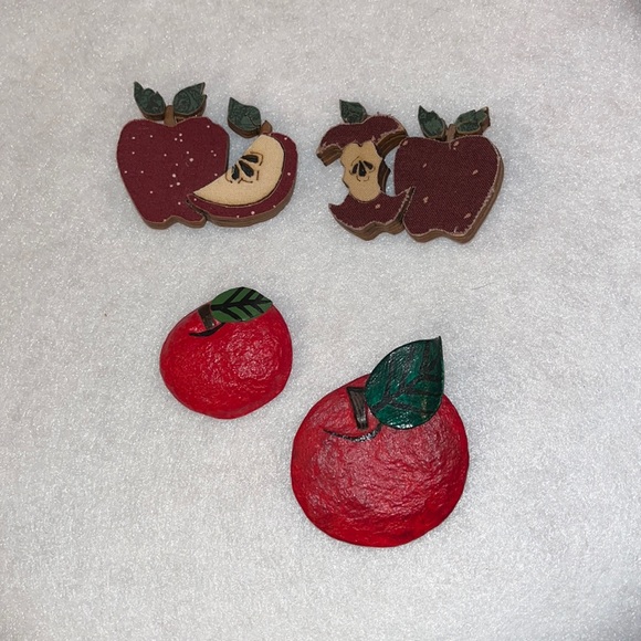 Jewelry | Lot Of 4 Wooden Apple Pins | Poshmark